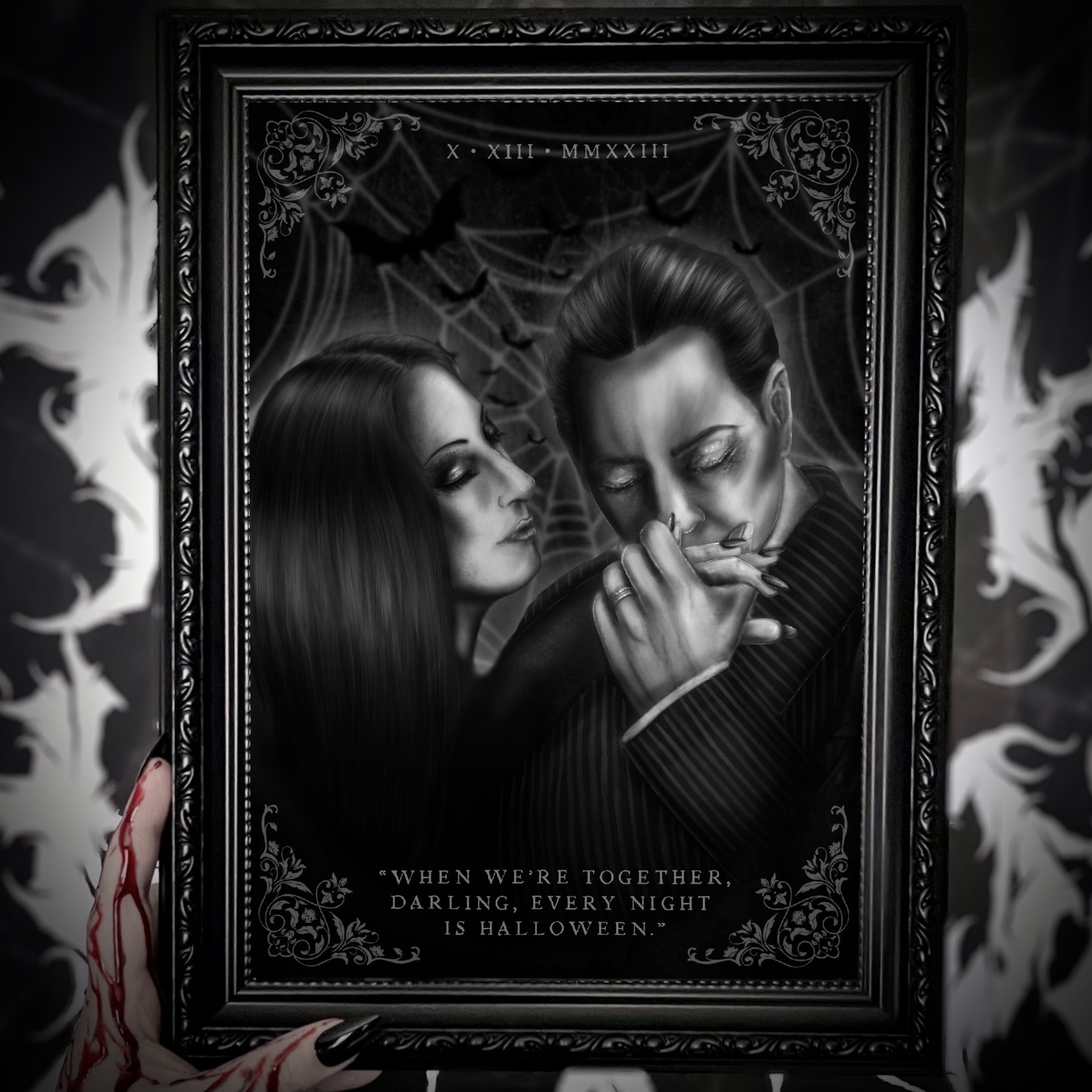 October FREE Print - Morticia & Gomez – EternalHorrorArt